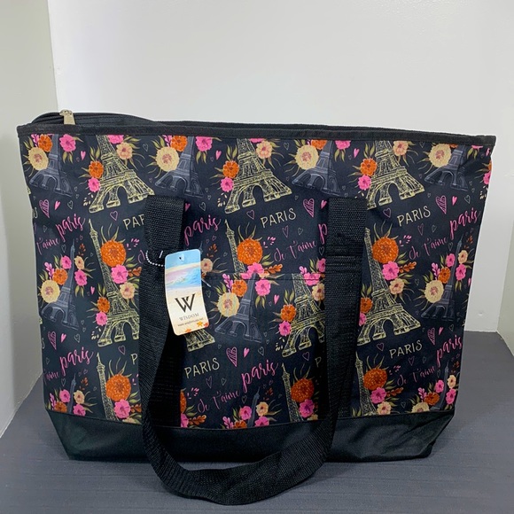 Wisdom | Bags | Wisdom Large Tote Black Eiffel Tower Paris Pink Orange ...